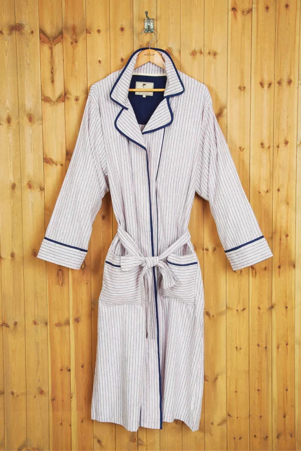 Irish Country Flannel Men's Night Robe - SF3 Navy/Cream/Red Stripe ...